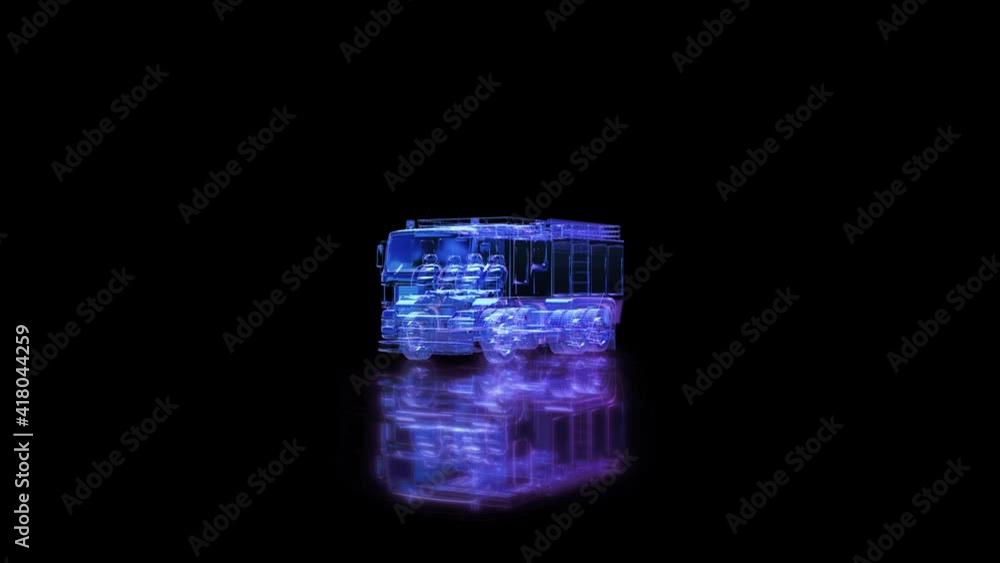 Fire Engine 3d x-ray model. Firetruck digital hologram model. Stock ...