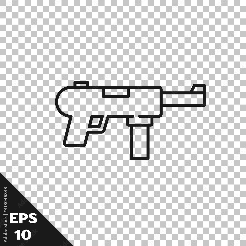 Black line Submachine gun M3, Grease gun icon isolated on transparent ...