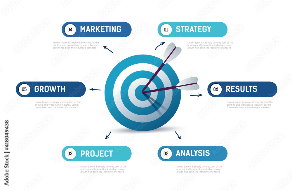 Infographics diagram goals Business. Concept of hitting exactly target ...