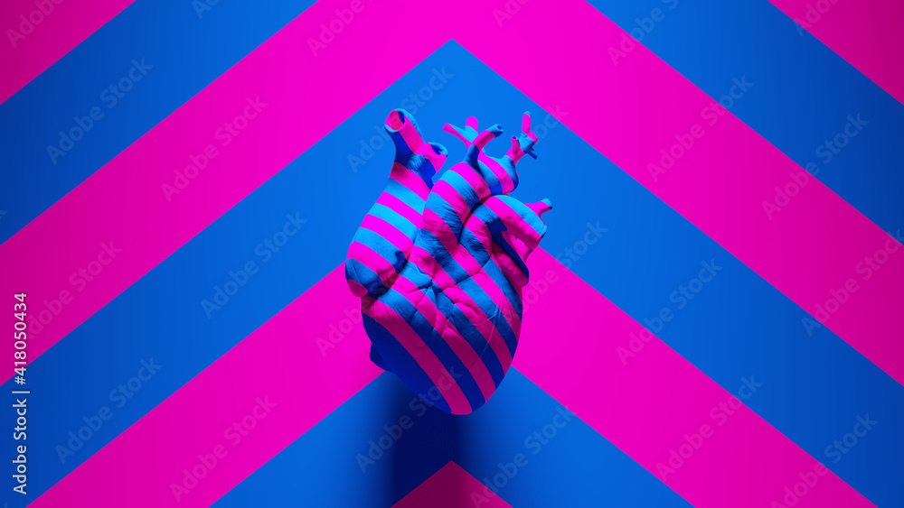 Blue Pink Anatomical Human Heart with Pink an Blue Chevron Background ...