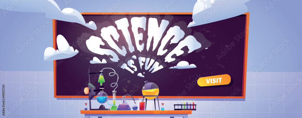Science lab banner for study and chemistry experiments for kids. Vector ...