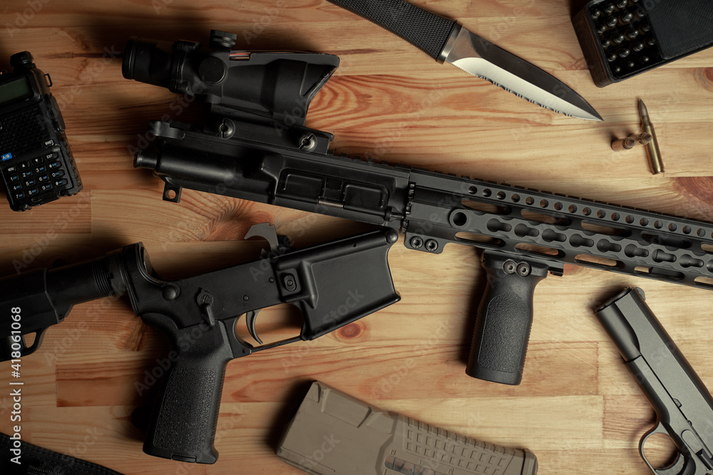 Weapons and military equipment for army, Assault rifle gun and pistol ...