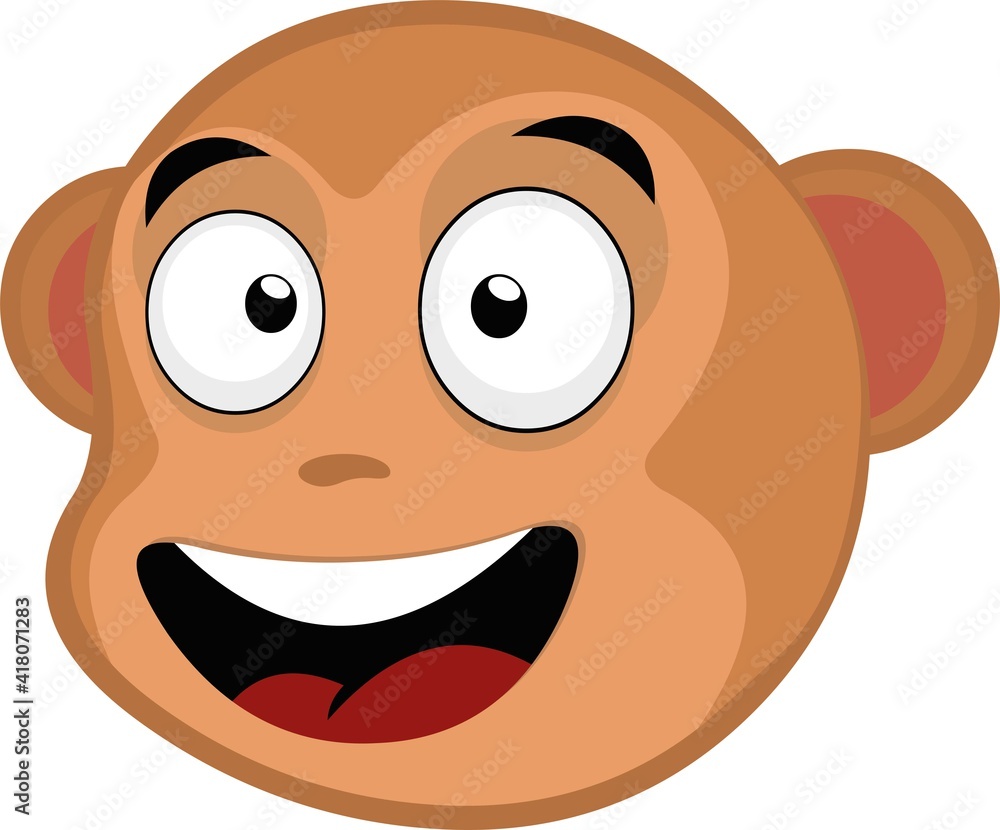 Vector emoticon illustration of the head of a cartoon monkey, with a ...