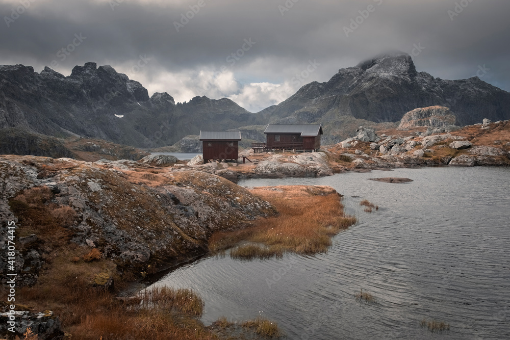 Lofoten Islands Norway. Mountain autumn landscape. Hike to Mount Munken ...