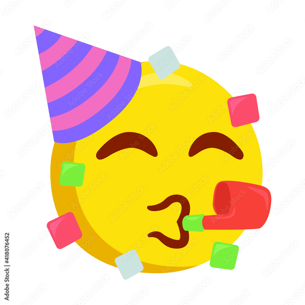 Partying Face Emoji Icon Illustration. Horn and Hat Party Symbol ...