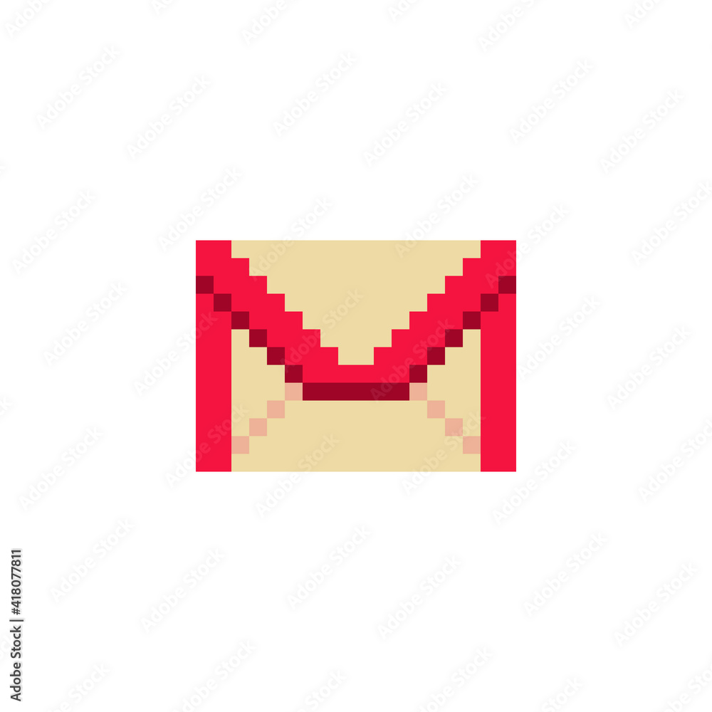 Envelope pixel art style icon. Isolated vector illustration. 8-bit ...