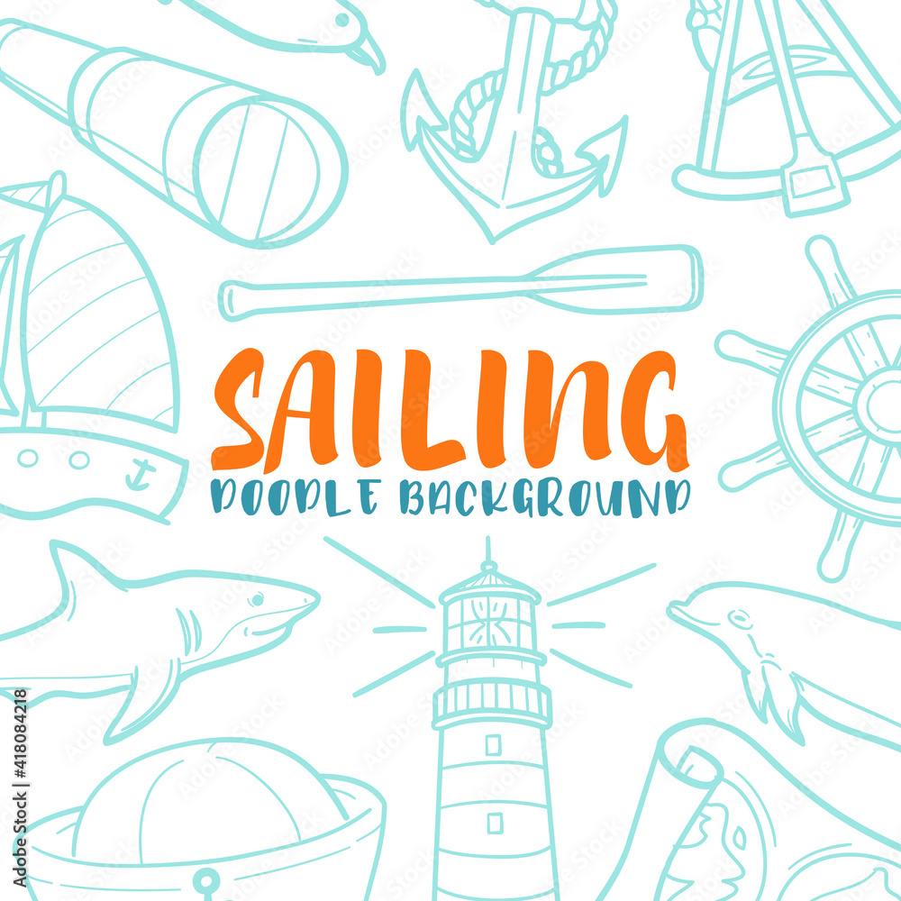 Sailing Doodle Banner Icon. Water Vector Illustration Hand Drawn Art ...