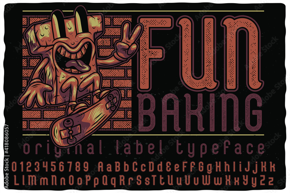 Vintage label font named Fun Baking. Retro typeface with letters and ...