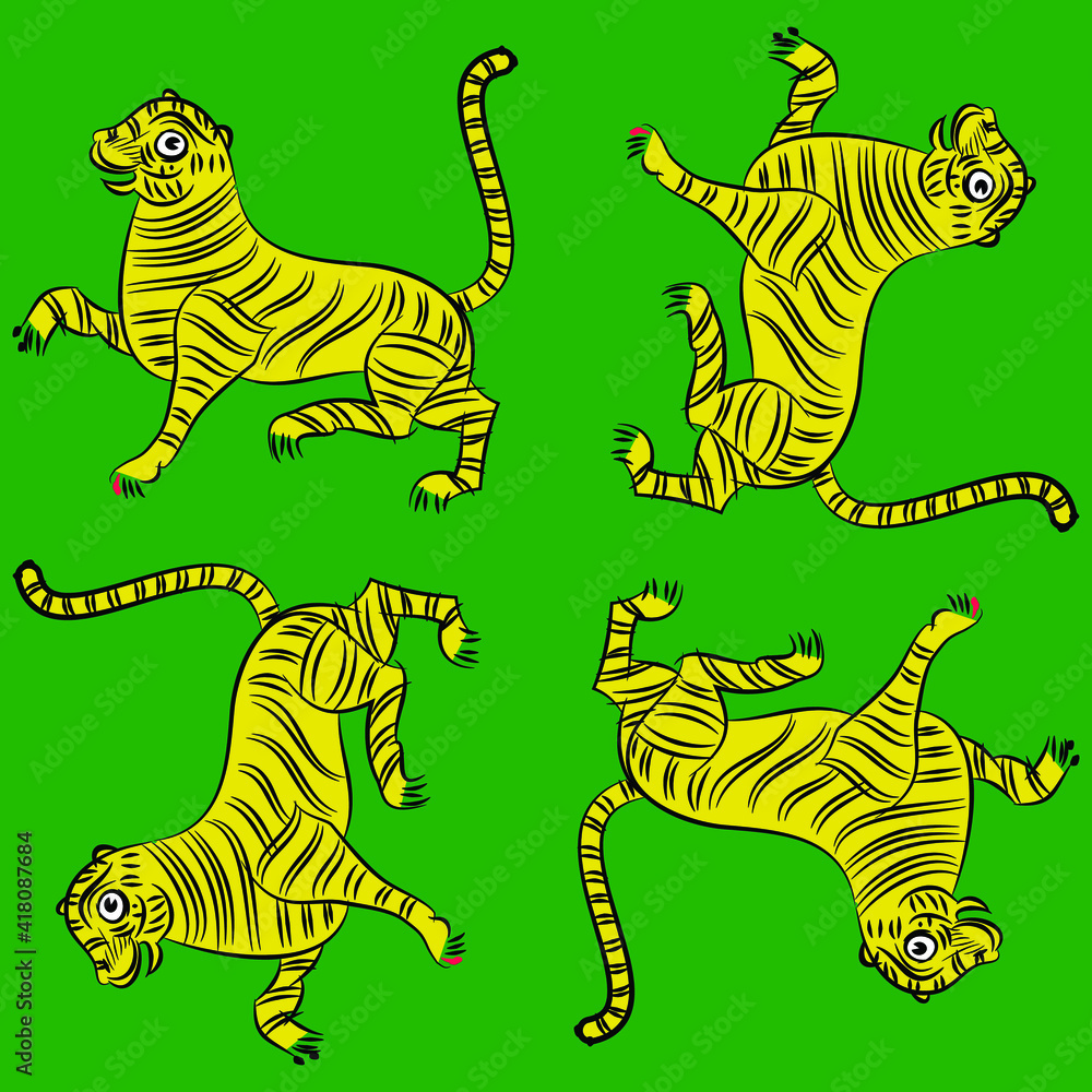 Tiger drew in Ganjfa style. Ganjifa is a traditional game of cards that ...
