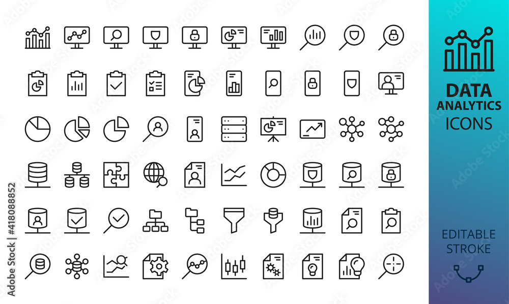 Plakat Data analytics and statistics isolated icon set. Set of research ... Plakat Data analytics and statistics isolated icon set. Set of research ...