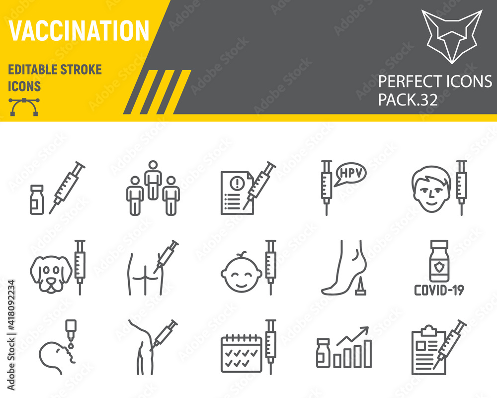 Vaccination line icon set, vaccine collection, vector graphics, logo ...