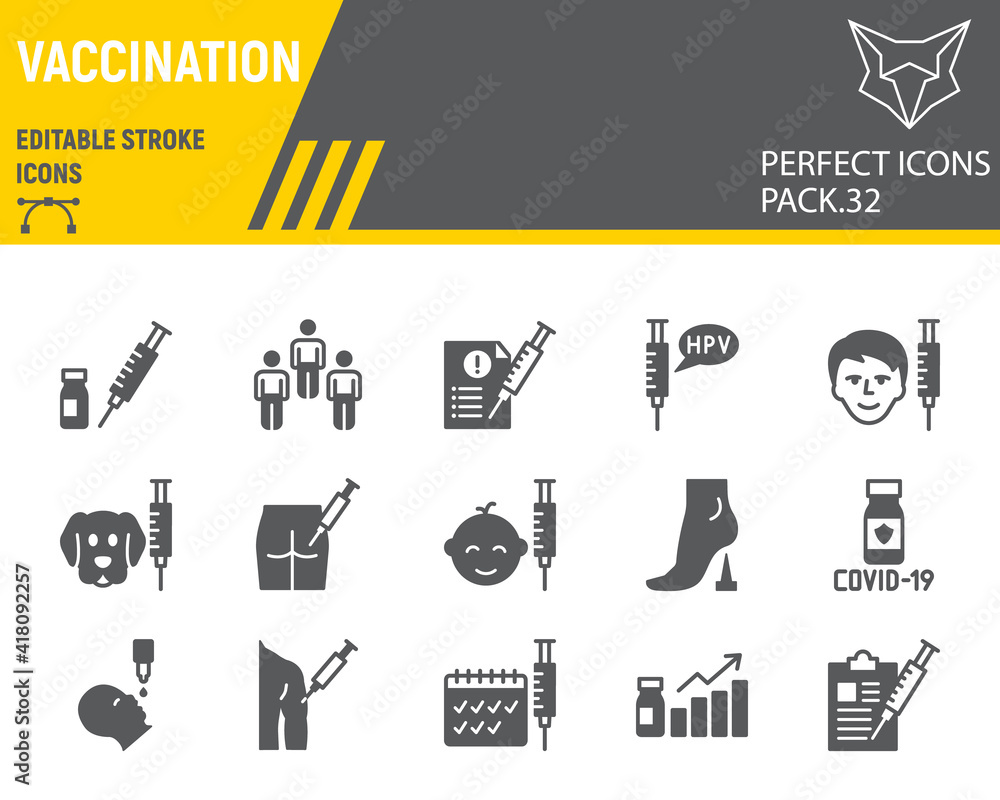 Vaccination glyph icon set, vaccine collection, vector graphics, logo ...
