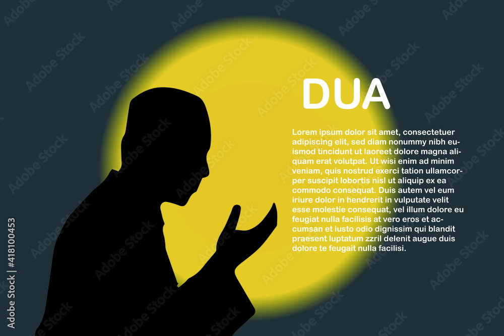 Silhouette muslim man pray with make dua with blurring glowing moon ...