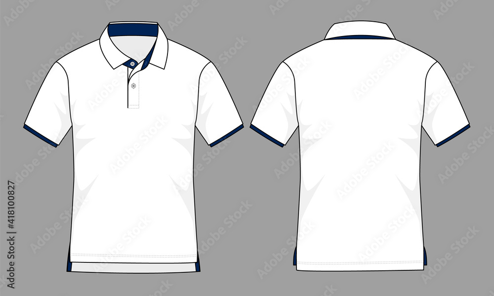 White-Navy Blue Short Sleeve Polo Shirt With Front Short, Back Long Hem ...