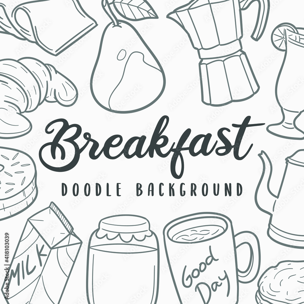 Breakfast Doodle Banner Icon. Food Vector Illustration Hand Drawn Art ...