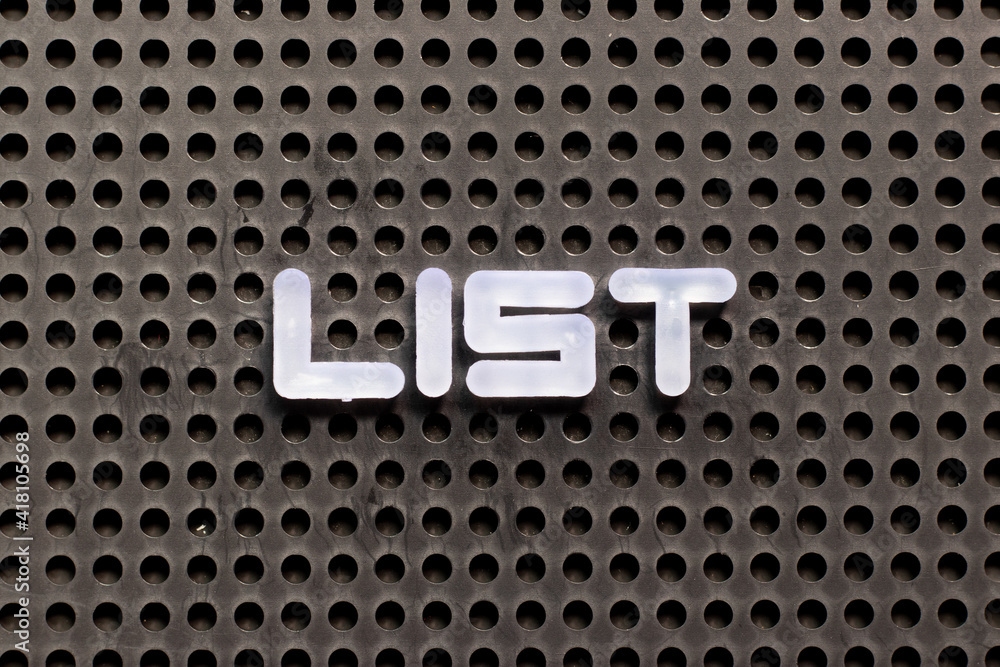 White color letter in word list on black pegboard background Stock ...
