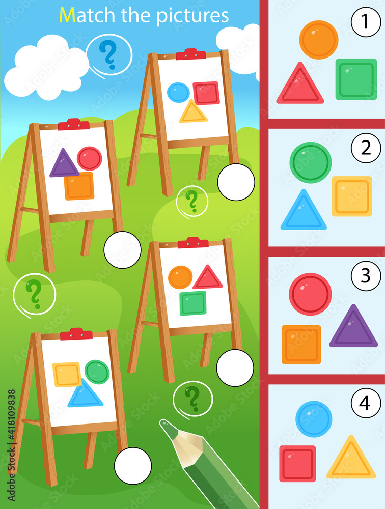 Match by color and shape. Puzzle for kids. Matching game, education ...