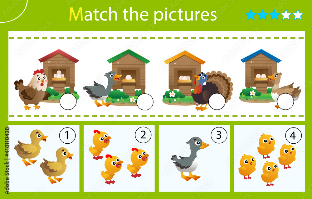 Matching game, education game for children. Puzzle for kids. Which ...