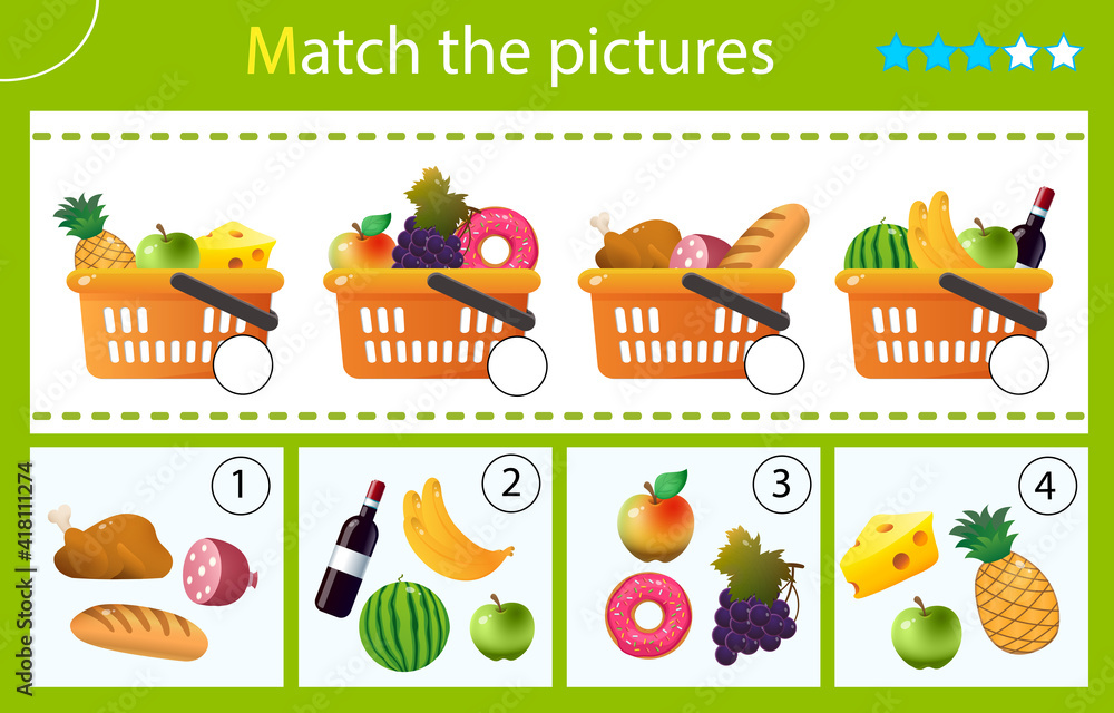 Matching game, education game for children. Puzzle for kids. Match by ...