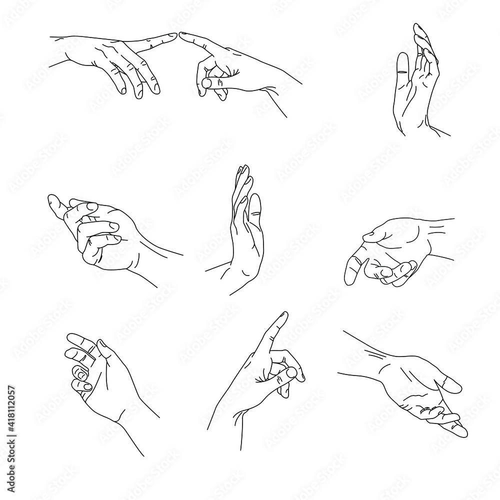 Hand drawn hand in simple minimalistic line art style. Vector ...