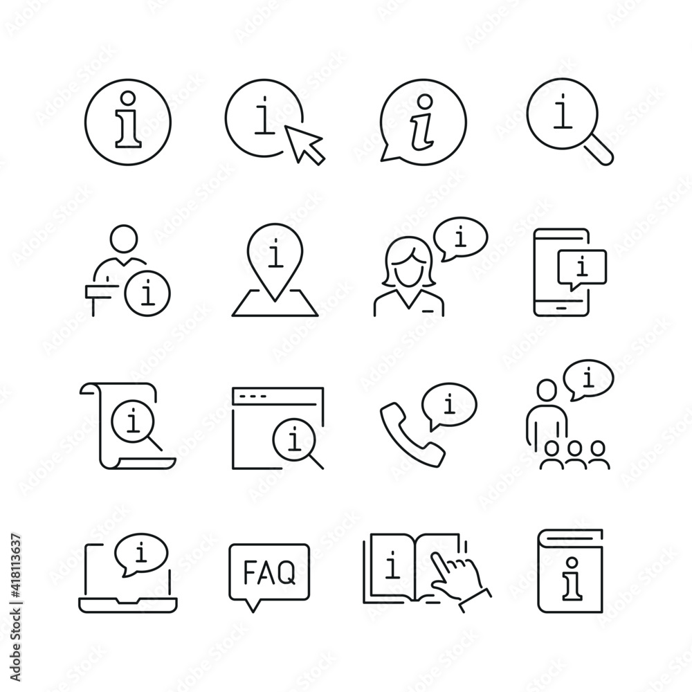 Information related icons: thin vector icon set, black and white kit ...