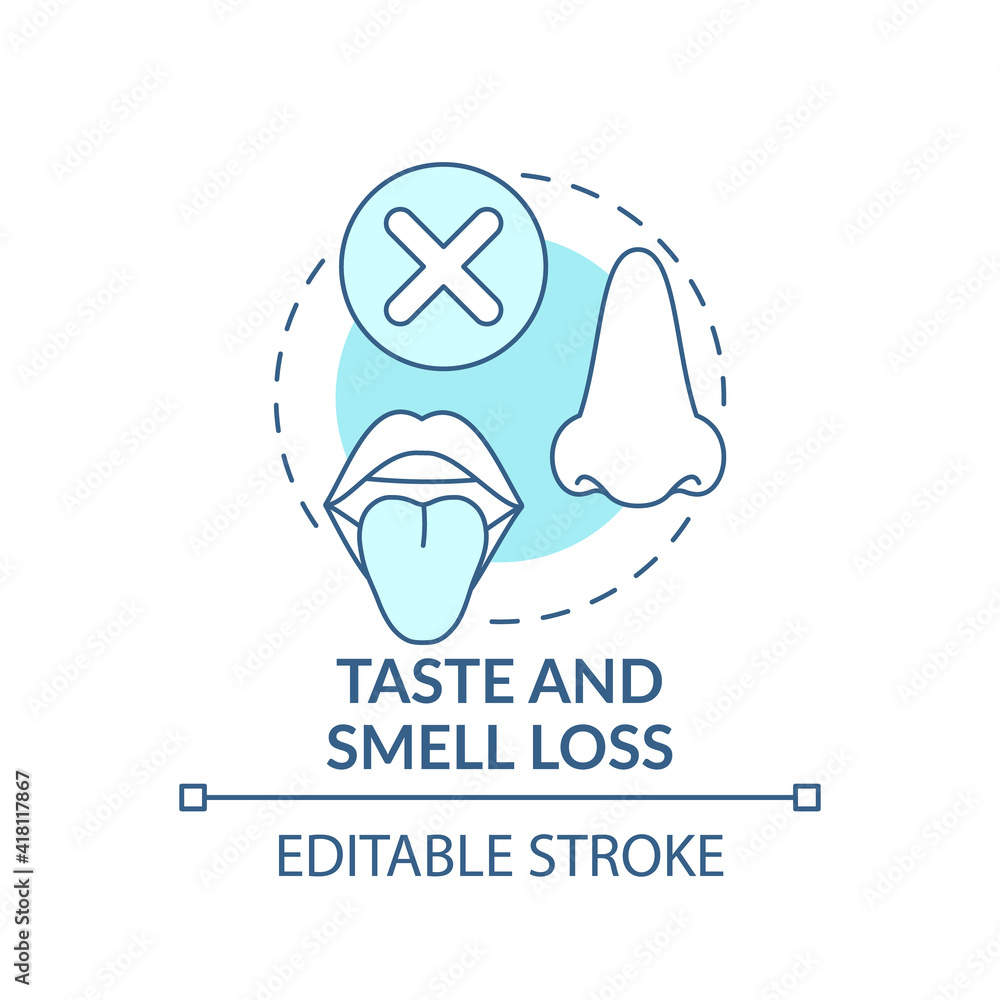 Lossing taste and smell concept icon. Respiratory illness idea thin ...