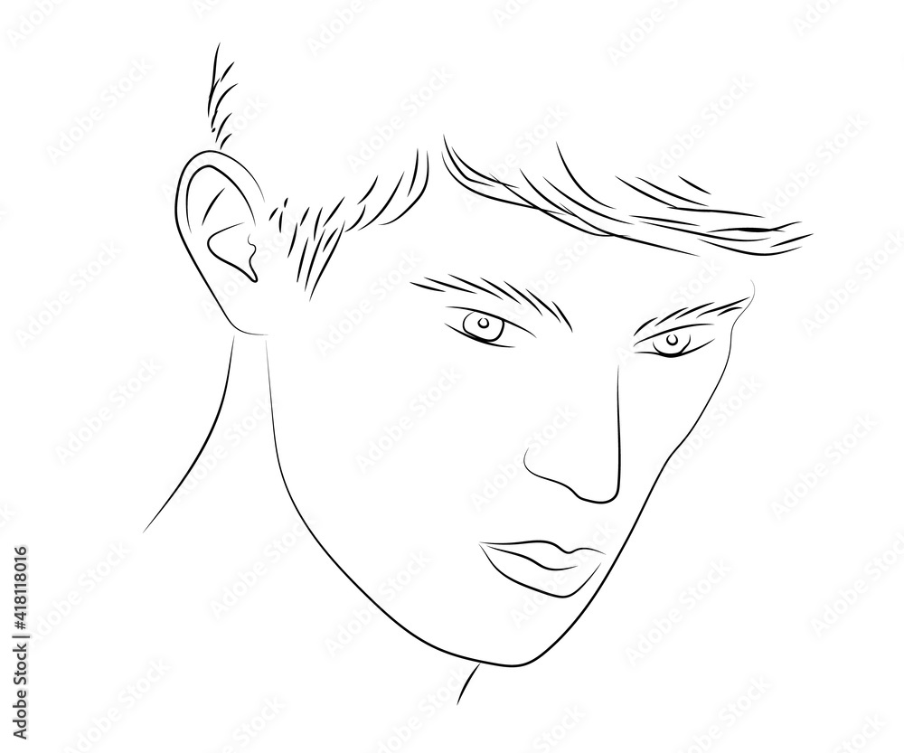 Male face on a white background. Beautiful cheekbones. Vector ...