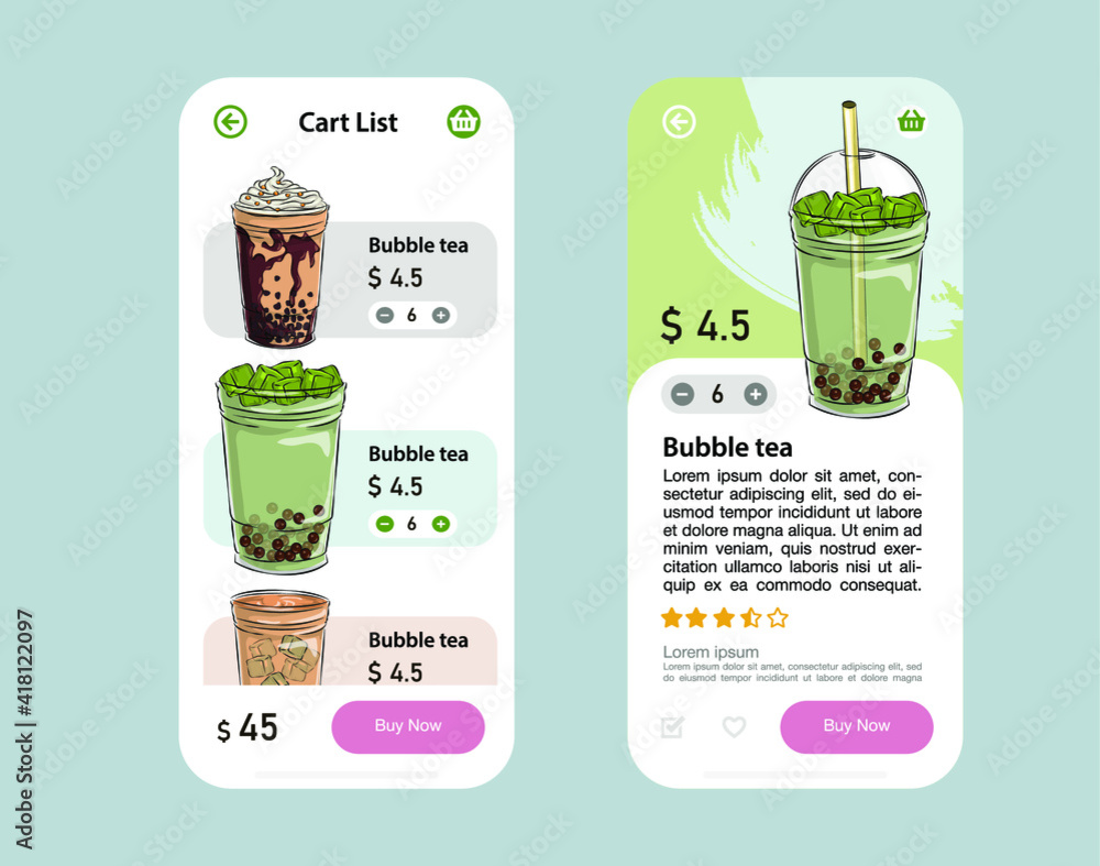a phone app for ordering drinks with Thai tea with pearl tapioca ...