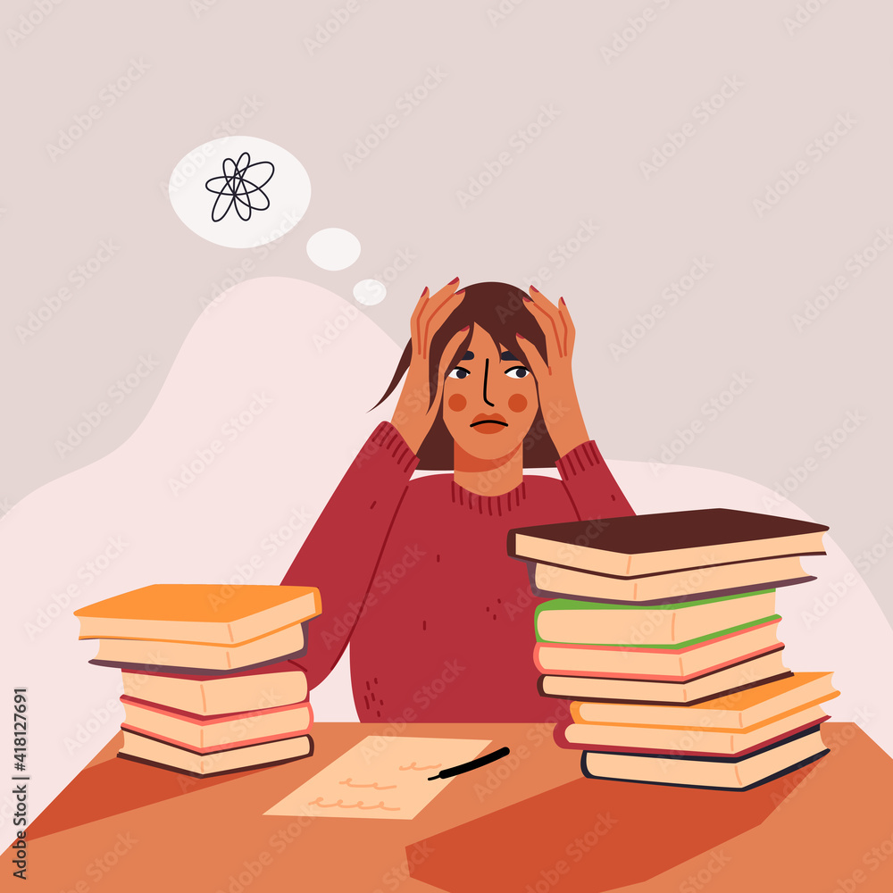 Female character worried about unfinished work flat cartoon ...