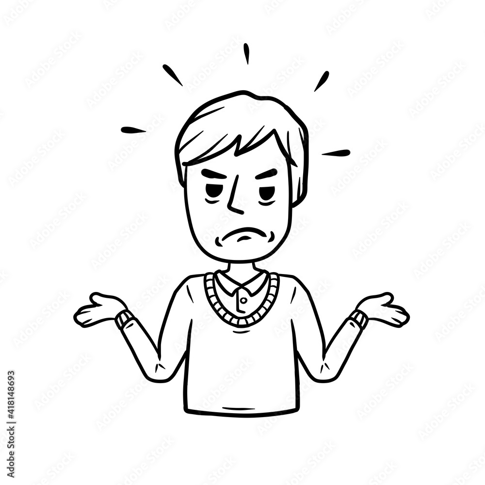 Disgruntled man threw up his hands. Sad character. sorrowful guy ...