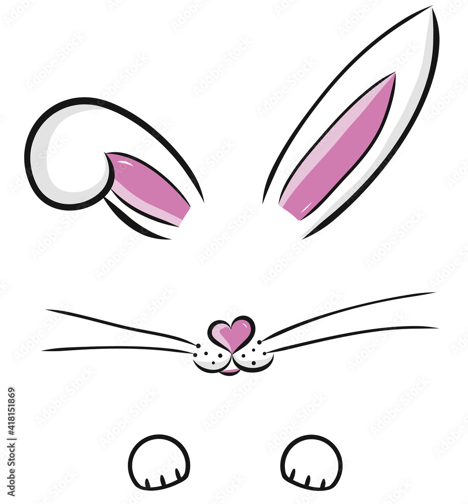 Easter bunny cute vector illustration drawn by hand. Bunny face, ears ...