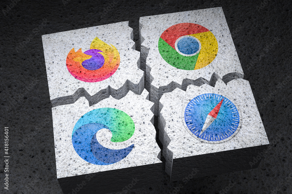 Battle of the browsers concept: Logos of the main browser apps Mozilla ...