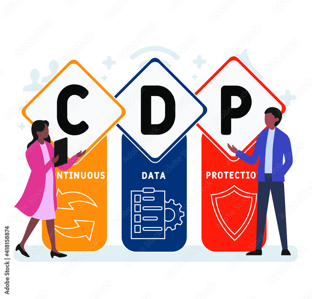 Flat Design With People CDP Continuous Data Protection Acronym Flat Design With People CDP Continuous Data Protection Acronym