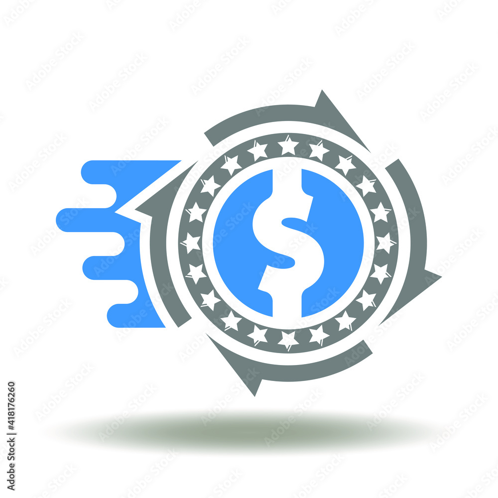 Coin dollar process turnaround and fast fly vector icon. Cash Flow ...