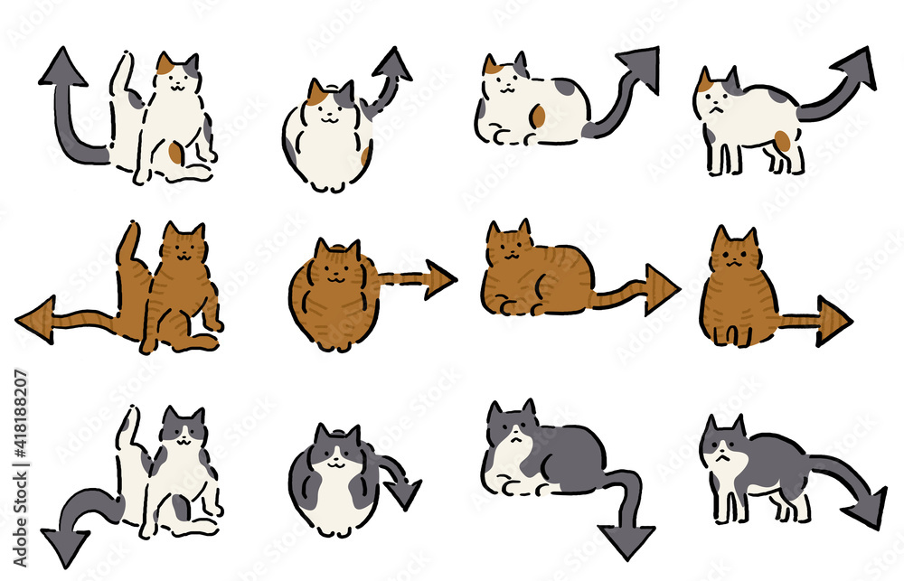 Arrow Tail Cat Drawing Set Stock Illustration | Adobe Stock