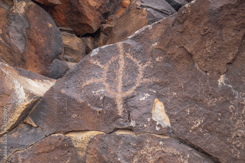 Serrano Native American Rock Art in the Mojave Desert. Stock Photo ...
