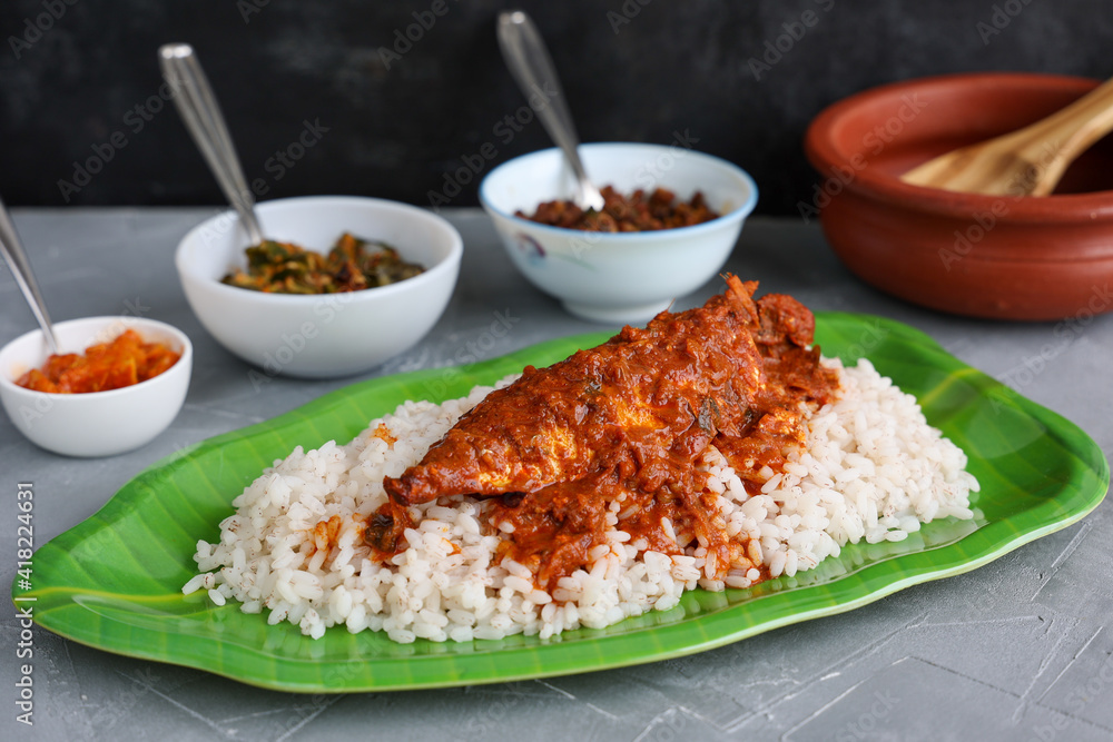 Spicy Mackerel fish curry and rice serving Kerala fish curry , Goan red ...