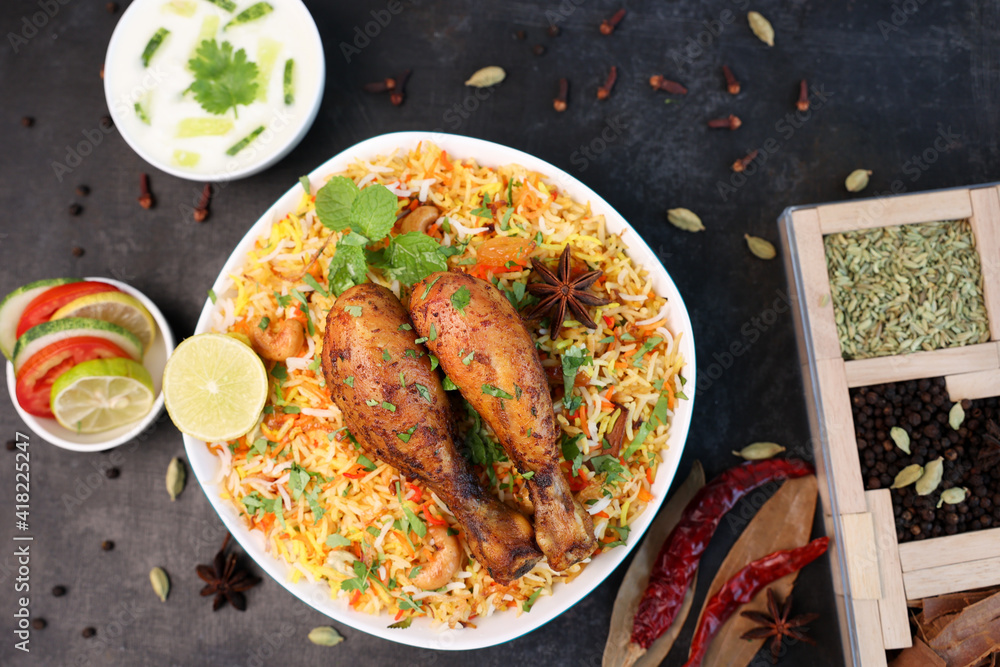 Chicken biryani Spicy Indian Malabar biryani Hyderabadi biryani, Dum ...