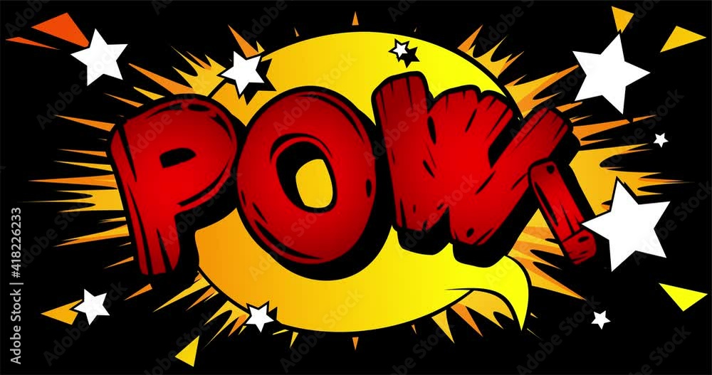 4k animated Pow! comic book word footage with black screen background ...