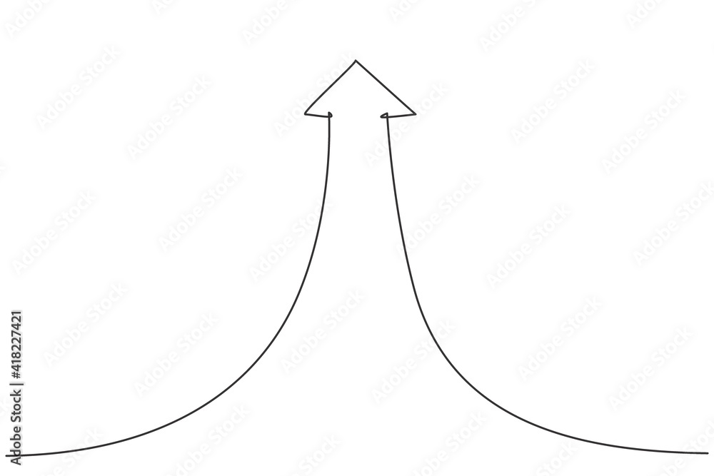 Single continuous line drawing of success rising up arrow sign logo ...