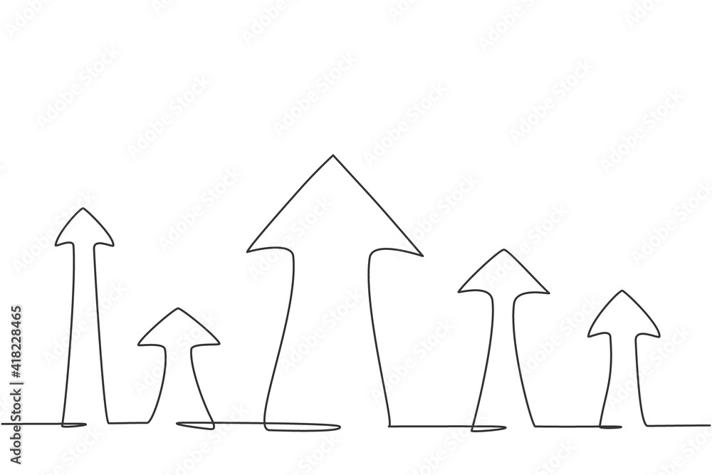 Continuous one line drawing symbol of rising up arrows icon. Successful ...