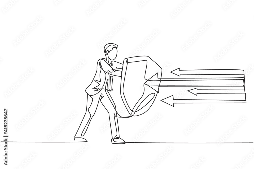 Continuous one line drawing of young handsome male worker holding ...