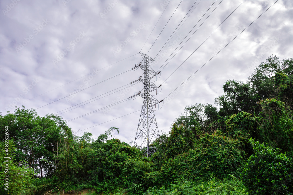 High voltage electricity pylon for electric supply transmission with ...
