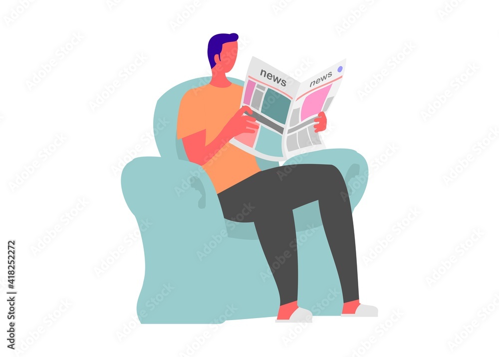 Person reading newspaper. Simple flat illustration Stock Vector | Adobe ...