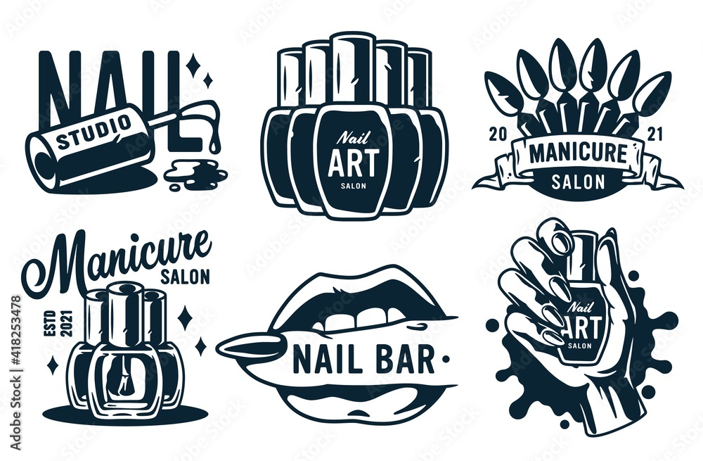 Set of manicure prints for nail bar and beauty salon. Emblem for ...