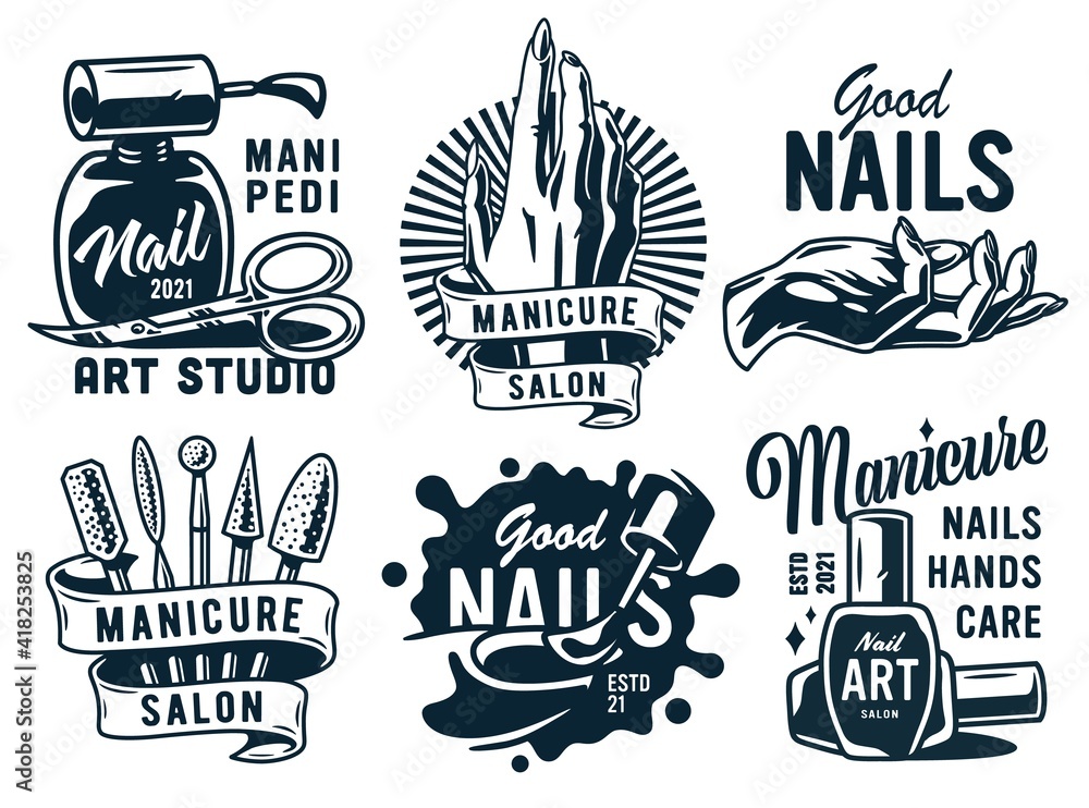 Set of manicure prints for nail bar and beauty salon. Emblem for ...