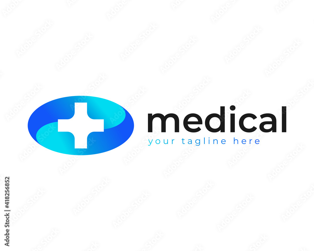 Medical Logo Healthcare Symbol. Blue Oval Shape with White Cross Sign ...