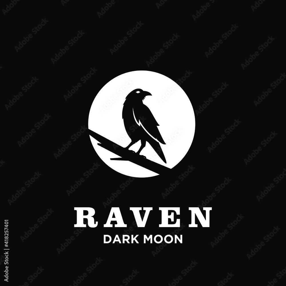 Raven with moon dark logo icon design Stock Vector | Adobe Stock