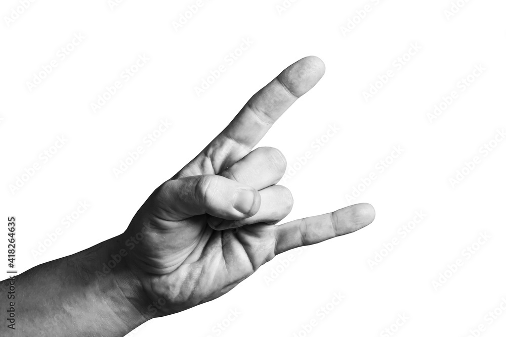 Hardcore hand gesture. Rock and roll music symbol. Hand isolated on ...
