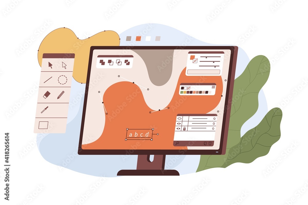 Graphic editor interface on computer screen for digital design and ...